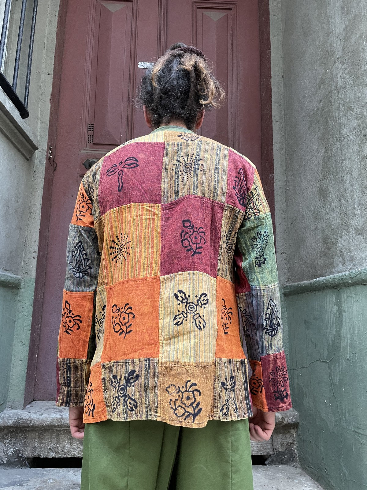 Nepal Patchwork Yeşil Kahve Gömlek – Boho Yaşam